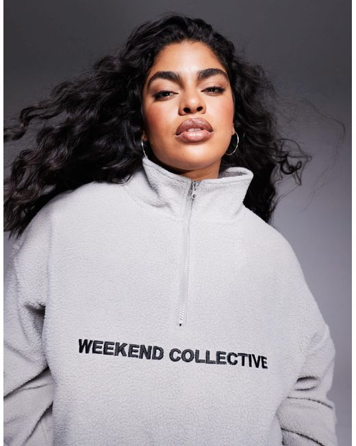 ASOS Weekend Collective Curve Half Zip Borg Fleece With Logo in Blue | Lyst