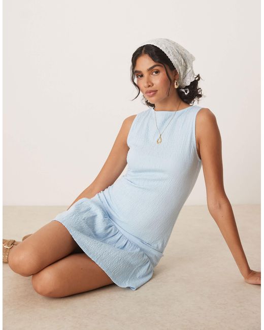 ASOS Crinkle Texture Sleeveless Slash Neck Peplum Skirt Mini Dress in ...