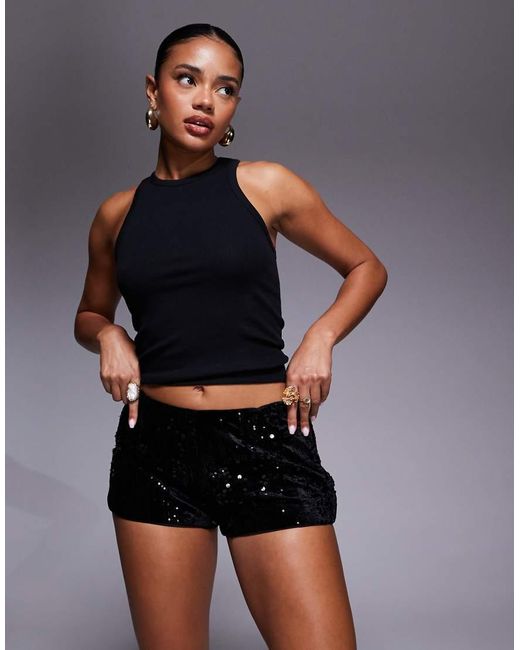 Princess Polly Showtime Velvet Sequin Micro Shorts in Black | Lyst UK