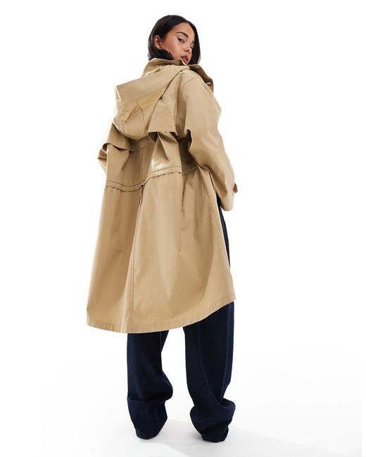 ASOS Hooded Washed Trench Coat in White | Lyst