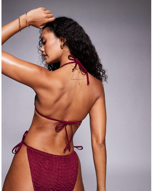 ASOS Maria Textu Tie Back Triangle Bikini Top in Red | Lyst