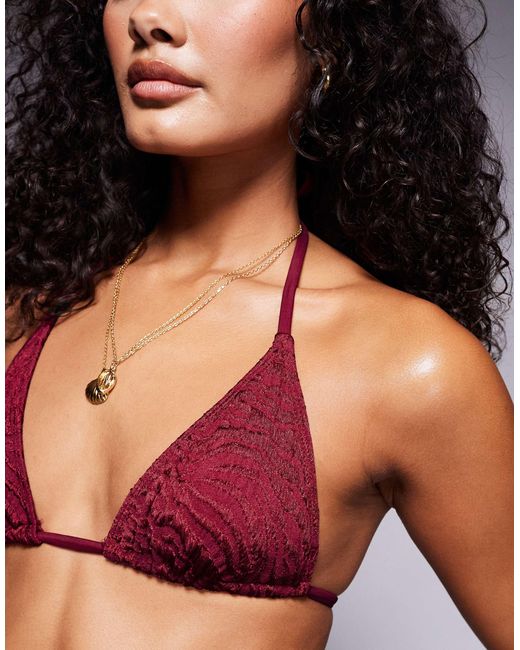 ASOS Maria Textu Tie Back Triangle Bikini Top in Red | Lyst