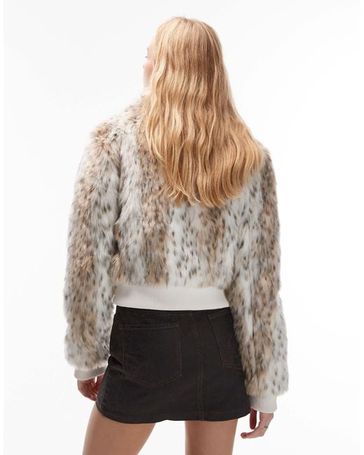 Collusion Faux Fur Snow Leopard Print Jacket in Natural | Lyst