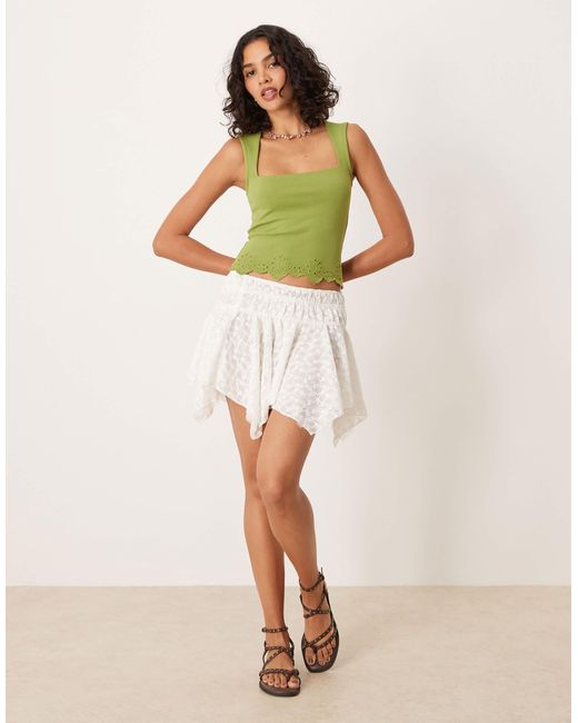 ASOS Cutwork Embroidered Hem Square Neck Cami Top in Green | Lyst