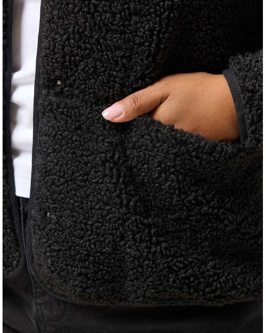 Yours Clothing Collarless Fleece Jacket in Black | Lyst UK