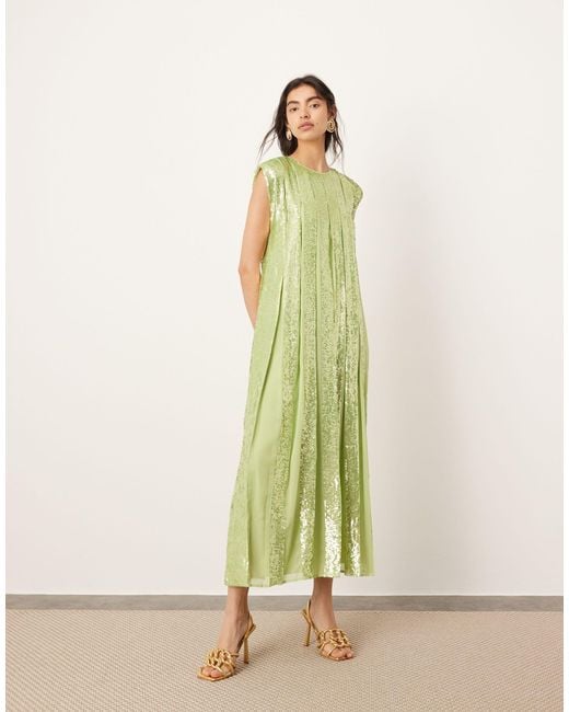 ASOS Embellished Allover Sequin Pleat Maxi Dress in Green | Lyst