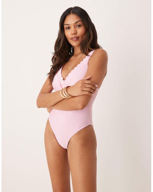 Peek & Beau Swimsuit With Double Scallop Detail in Pink | Lyst