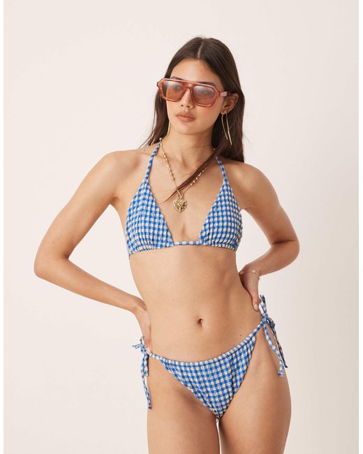 ASOS Seersucker Triangle Bikini Top in Blue | Lyst