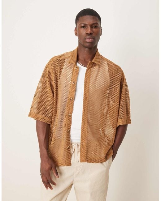 ASOS Boxy Oversized Mesh Shirt in Natural for Men | Lyst