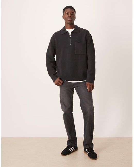 ARKET Half Zip Oversized Wool Polo Jumper in Black for Men | Lyst UK