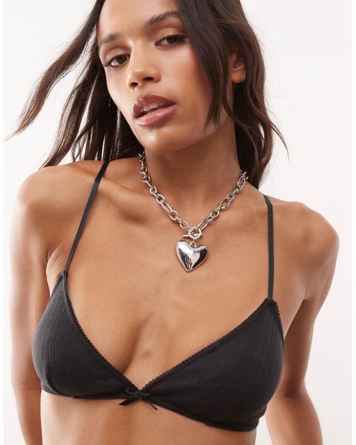 Monki Mix And Match Soft Triangle Pointelle Bra With Small Bows in Black | Lyst