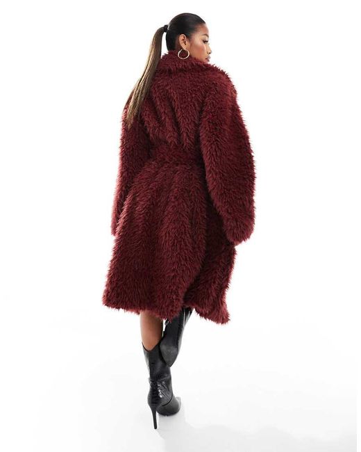 Aria Cove Teddy Belted Coat in Red | Lyst UK