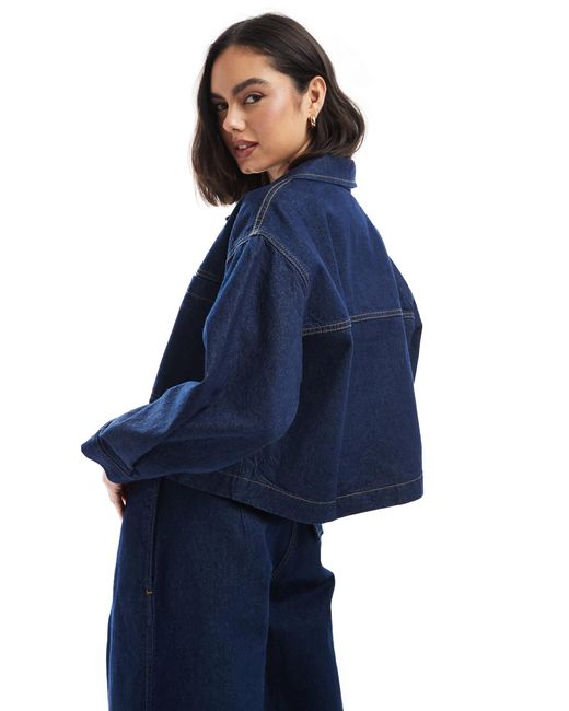 ASOS Crop Denim Shacket in Blue | Lyst