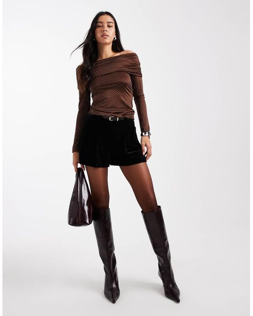 Miss Selfridge Tailored Velvet Micro Short in Brown | Lyst UK