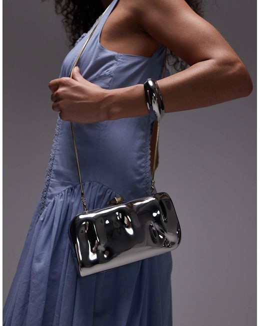 Mango Metal Clutch Bag in Blue | Lyst