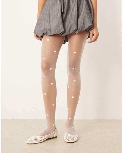 ASOS Heart Pattern Tights in Grey | Lyst UK