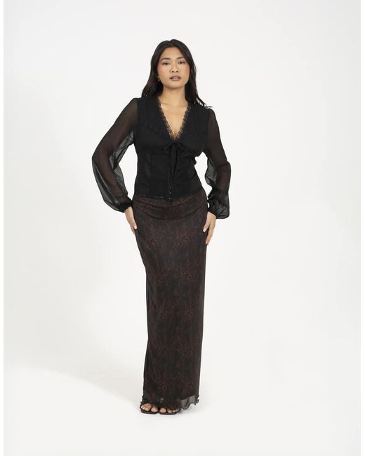 Brave Soul Animal Print Mesh Maxi Skirt in Black | Lyst UK