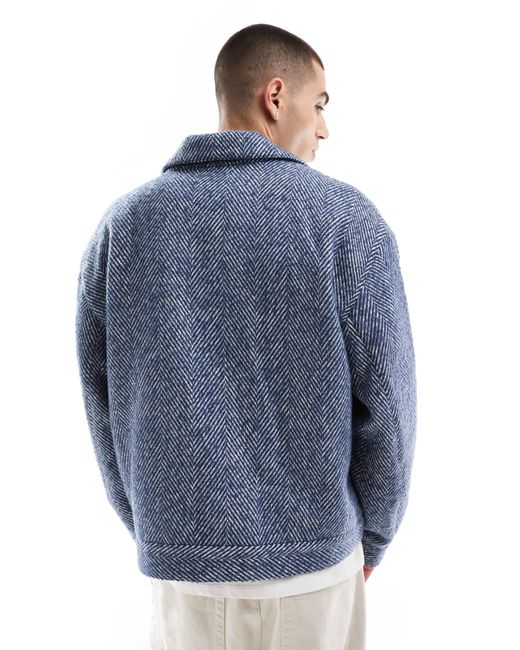 ASOS Oversized Wool Look Harrington Jacket With Herringbone in Blue for ...