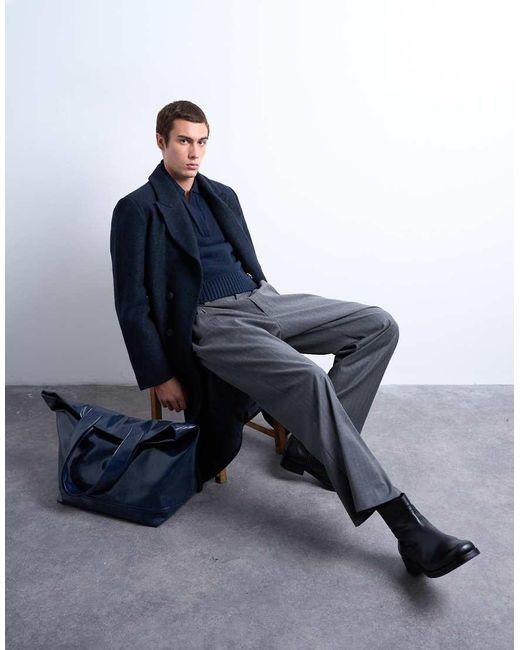 TOPMAN Textured Double Breasted Oversized Wool Blend Coat in Blue for ...