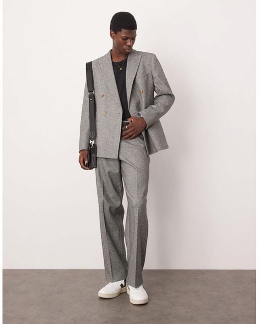 ASOS Heavy Weight Wide Leg Suit Trousers in Gray for Men | Lyst