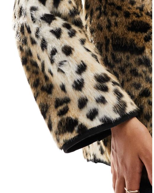 ASOS Leopard Print Faux Fur Collarless Jacket in Blue | Lyst