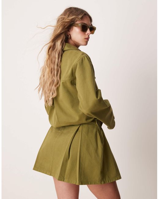 ASOS Denim Mini Skirt Co-Ord With Box Pleats in Green | Lyst