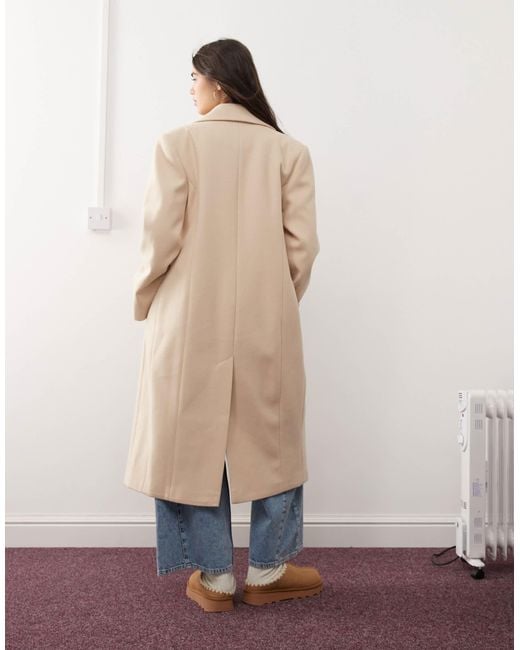 Miss Selfridge Brushed Oversized Maxi Coat in Natural | Lyst