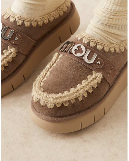 Mou Bounce Logo Letter Suede Clogs in Natural | Lyst UK