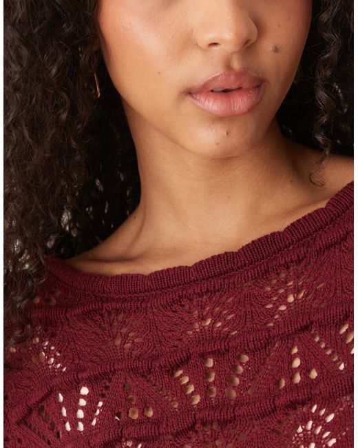 ASOS Open Stitch Knitted Mini Dress With Long Sleeves in Red | Lyst
