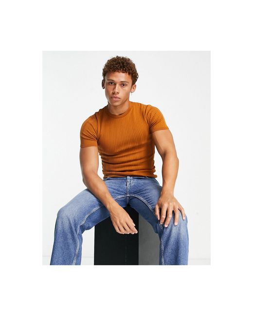 River Island Synthetic Muscle Fit Knitted T Shirt In Red For Men Lyst