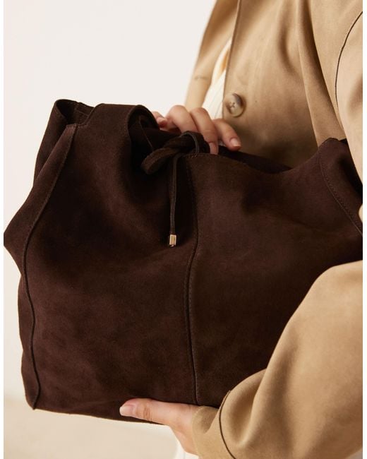 Mango Suede Tote Bag in Natural | Lyst