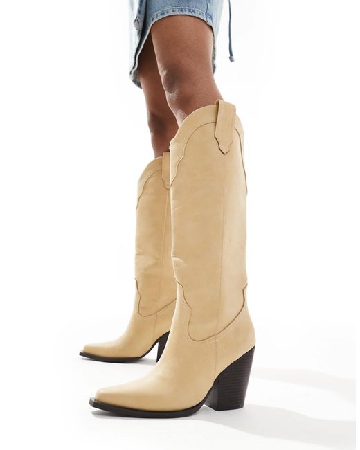 ASOS Claudette Western Knee Boots in Natural | Lyst