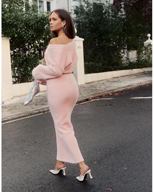 The Frolic X Bella Stovey Exclusive Fluffy Knit Maxi Skirt Co-ord in Gray | Lyst