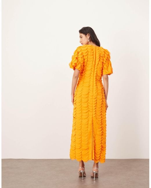 ARRANGE Laser Cut Flutter Sleeve Maxi Dress in Orange | Lyst