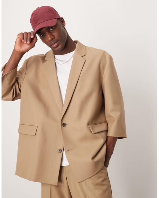 ASOS Linen Blend Oversized Half Sleeved Suit Jacket in Natural for Men ...