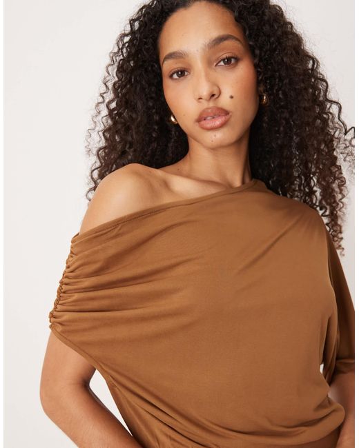 ASOS Modal Fallen Shoulder Blouson Midi Dress Detail Midi Dress in ...