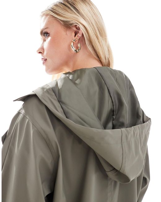 ASOS Asos Design Petite Rubberised Rain Hooded Trench Coat With Belt ...