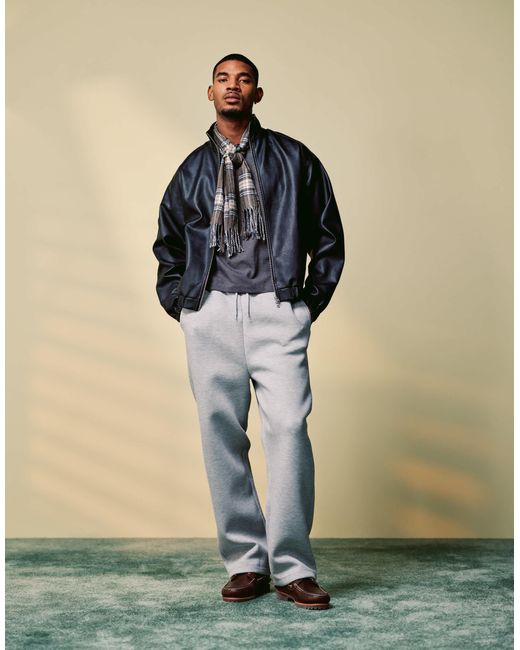 ASOS Faux Leather Track Jacket in Blue for Men | Lyst