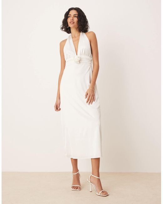 Abercrombie & Fitch Bridal Plunge Rosette Column Halter Maxi Dress in ...