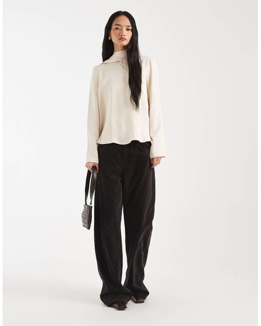 ASOS Satin Blouse With Scarf in Natural | Lyst