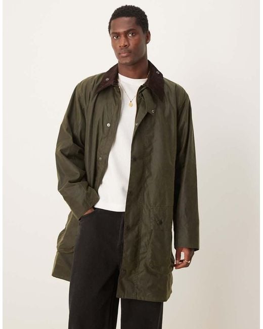 Barbour Border Wax Jacket-green in Natural for Men | Lyst UK