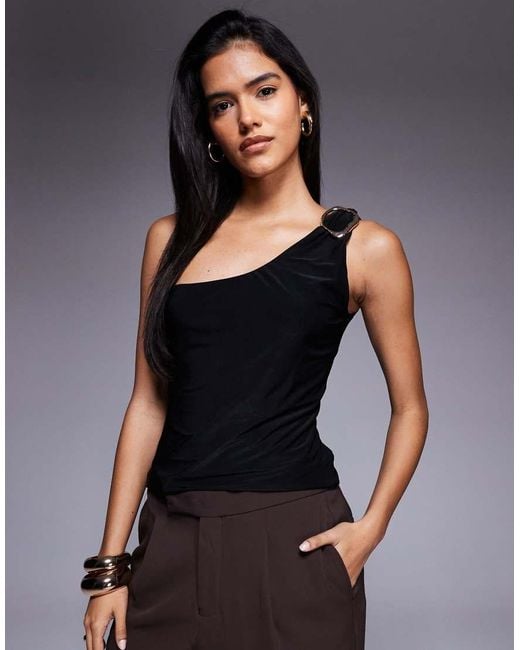 ASOS Slinky One Shoulder Top With Trim Detail in Black | Lyst UK