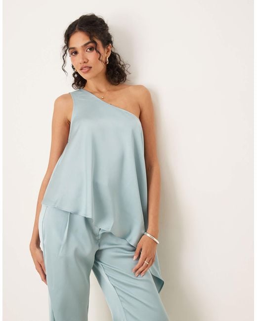ASOS Tailored One Shoulder Drape Top Co-ord in Blue | Lyst