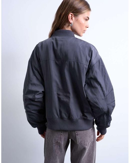 TOPSHOP Rib Bomber Jacket in Blue | Lyst UK