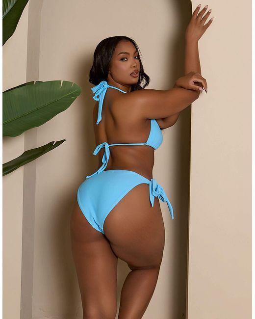 Moda Minx Curve X Bernadette Afia Tie Side Bikini Bottom With Gem Detail in Blue | Lyst