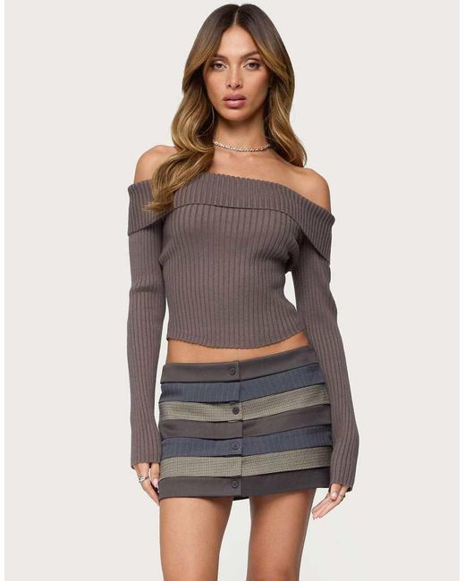 Edikted Lauren Knit Fold Over Top in Grey | Lyst UK