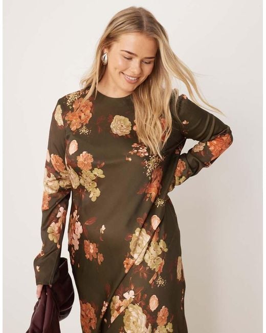 ASOS Asos Design Curve Seamed Matte Satin Slip Maxi Dress in Natural ...