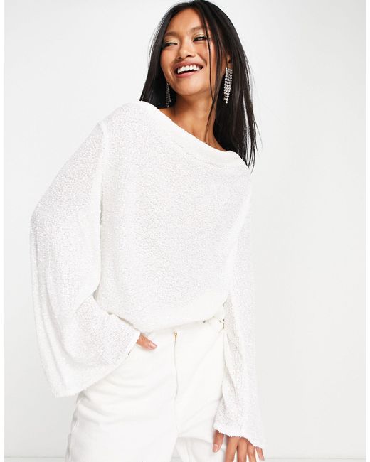 River Island Sequin Cowl Neck Top In White Lyst