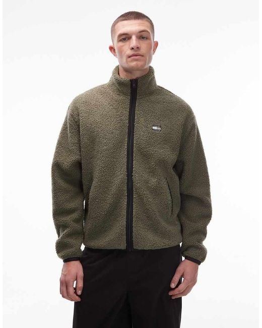 Tommy Hilfiger Badge Logo Zip Through Teddy Jacket in Brown for Men ...