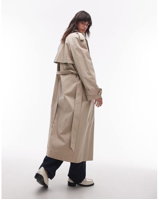 TOPSHOP Longline Oversized Trench Coat in Natural | Lyst